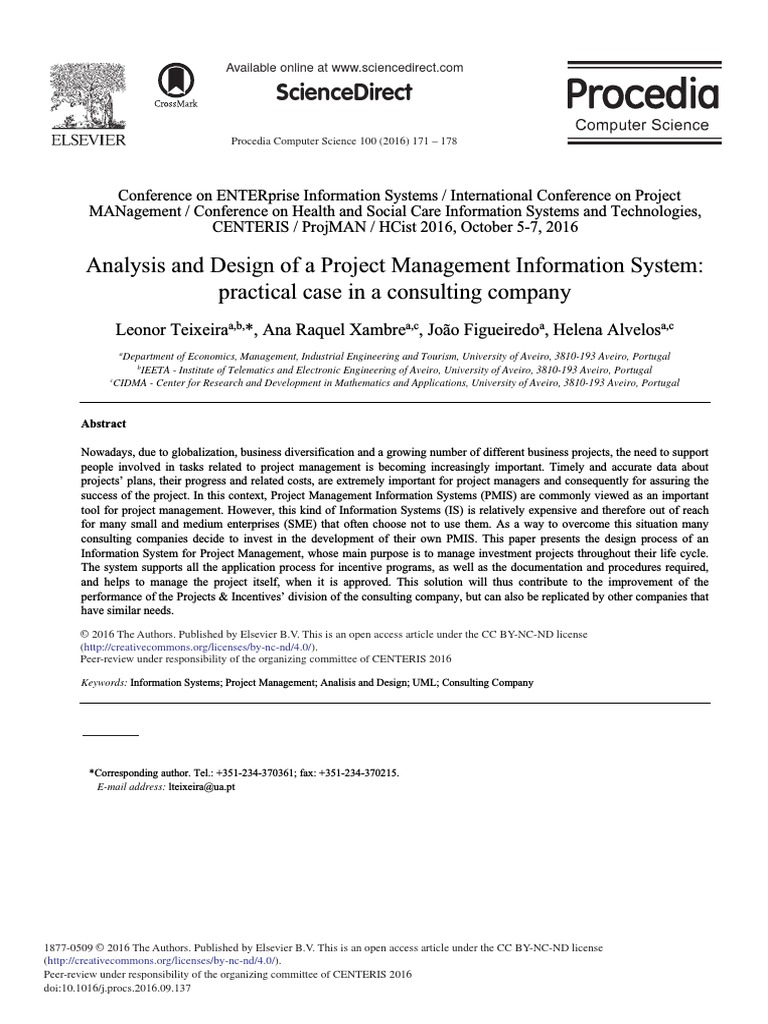 Analysis and Design of A Project Management Information System ...