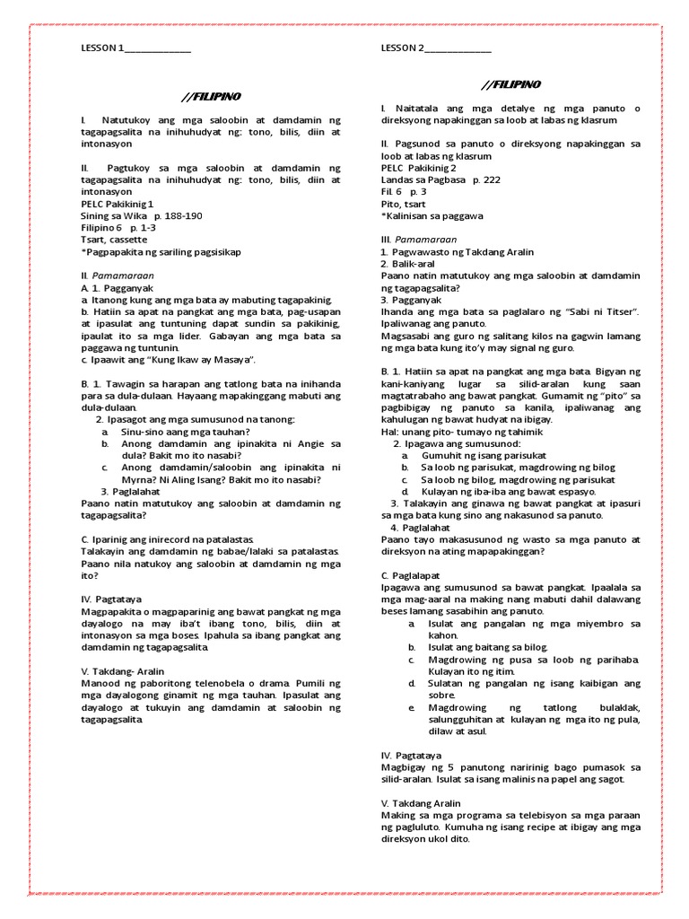 Lesson Plan in Filipino 6 | PDF