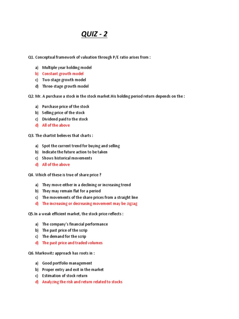 Finance Quiz 2: Valuation & Risk Concepts | PDF | Business | Finance ...