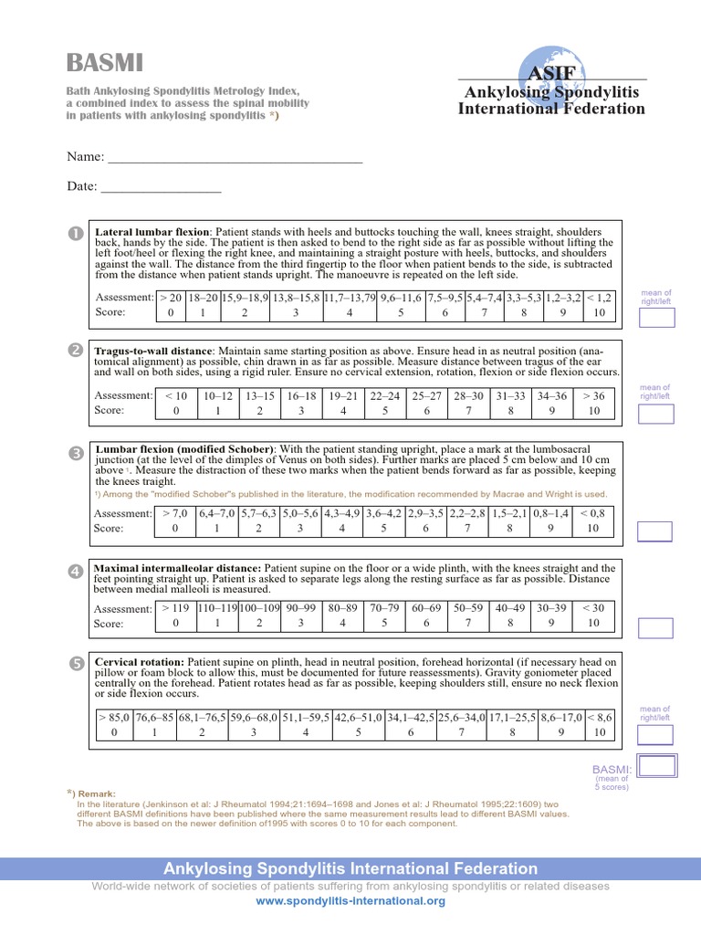 BASMI Scale | PDF | Anatomical Terms Of Motion | Knee
