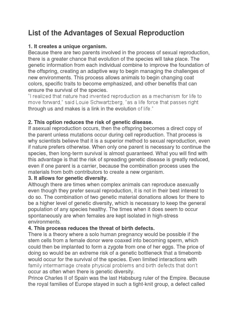 List of The Advantages of Sexual Reproduction | PDF | Reproduction ...