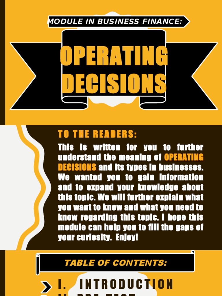 Operating Decisions: Module in Business Finance | PDF | Operations ...