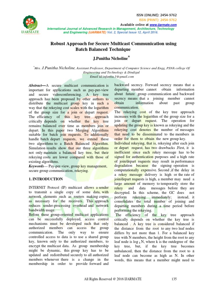 Robust Approach for Secure Multicast Using Batch Balanced Technique | PDF | Key (Cryptography ...
