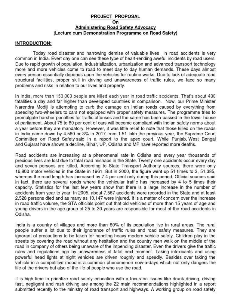 Project Proposal On Administering Road Safety Advocacy (Lecture Cum ...
