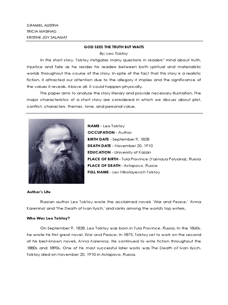 God Sees The Truth But Waits Literary Analysis | PDF | Leo Tolstoy | Unrest