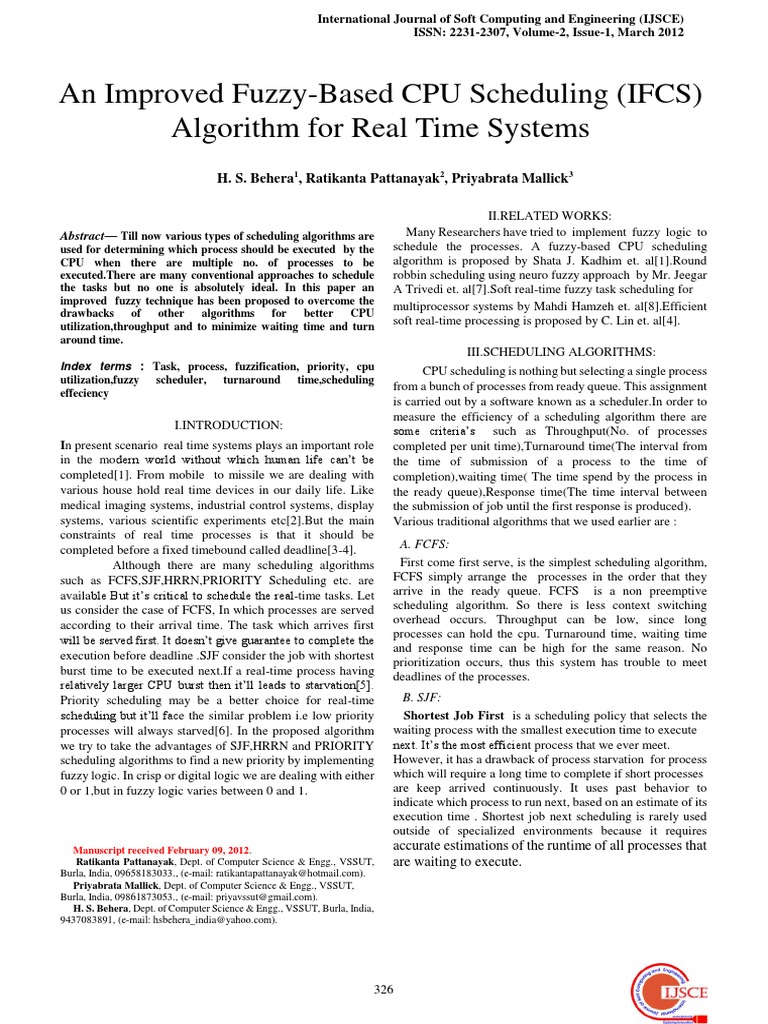 An Improved Fuzzy Based Cpu Scheduling Ifcs Algorithm For Real Time Systems Download Free 