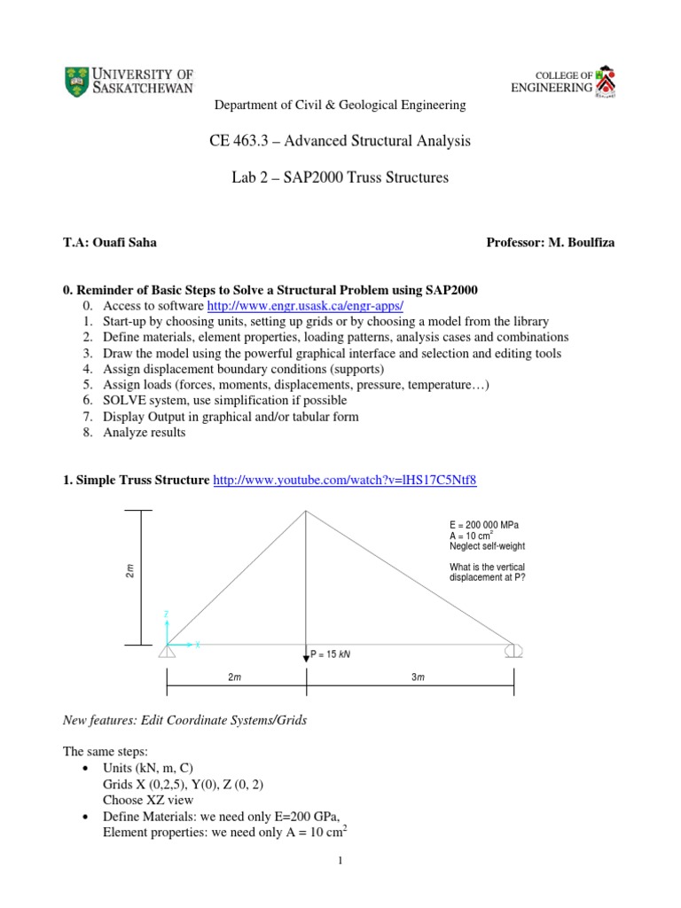 CE 463.3 - Advanced Structural Analysis Lab 2 - SAP2000 Truss ...