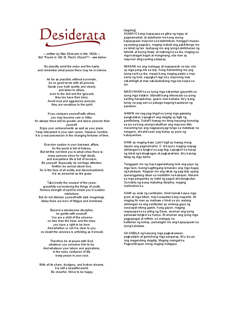 Filipino Desiderata Desiderata | PDF