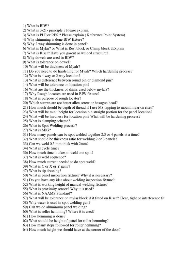 Biw Fixture Design Questions | PDF | Screw | Welding