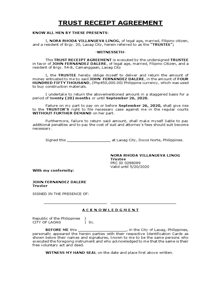 Trust Receipt Agreement Pdf 0371