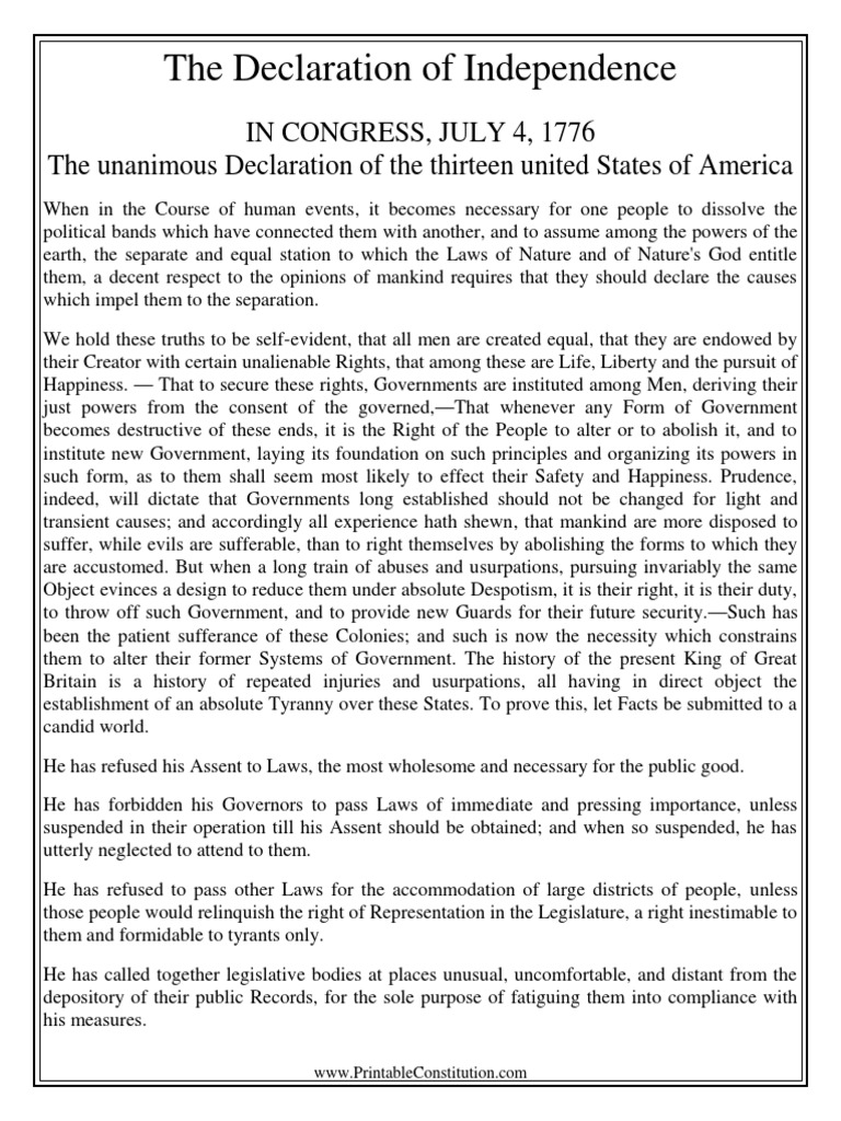 Declaration of Independence Text | PDF | Natural And Legal Rights ...