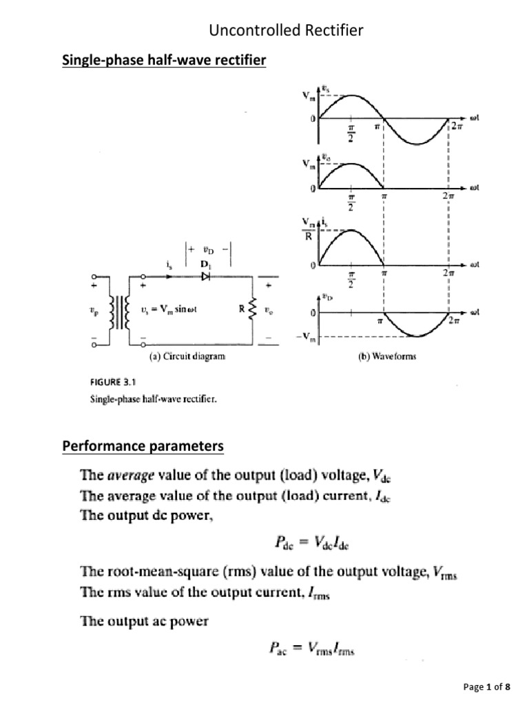 Uncontrolled Rectifier: Single-Phase Half-Wave Rectifier | PDF