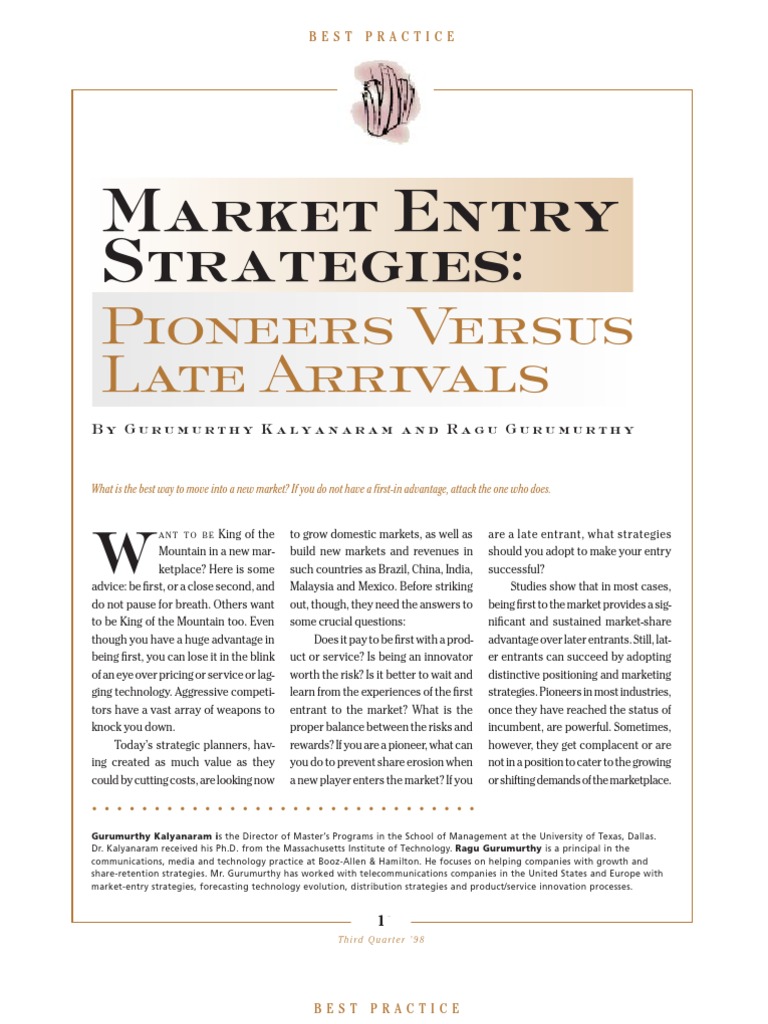 Market Entry Strategies: Pioneers vs. Latecomers | PDF | Innovation ...