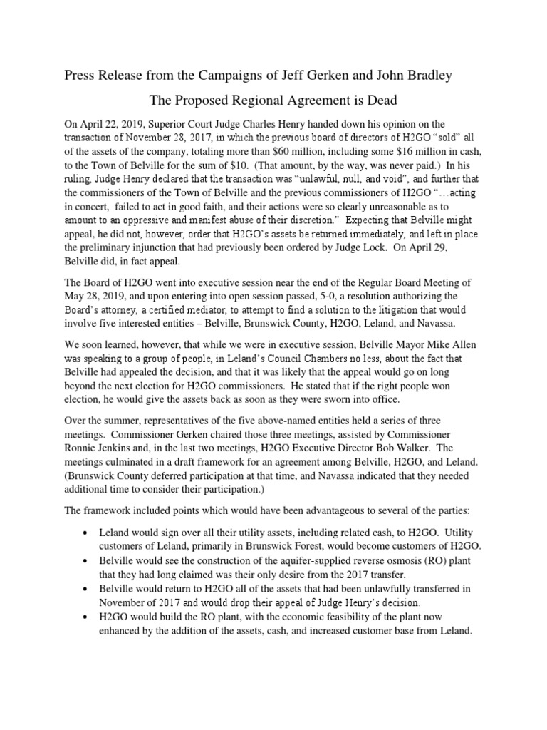 Press Release From The Campaigns of Jeff Gerken and John Bradley | PDF ...