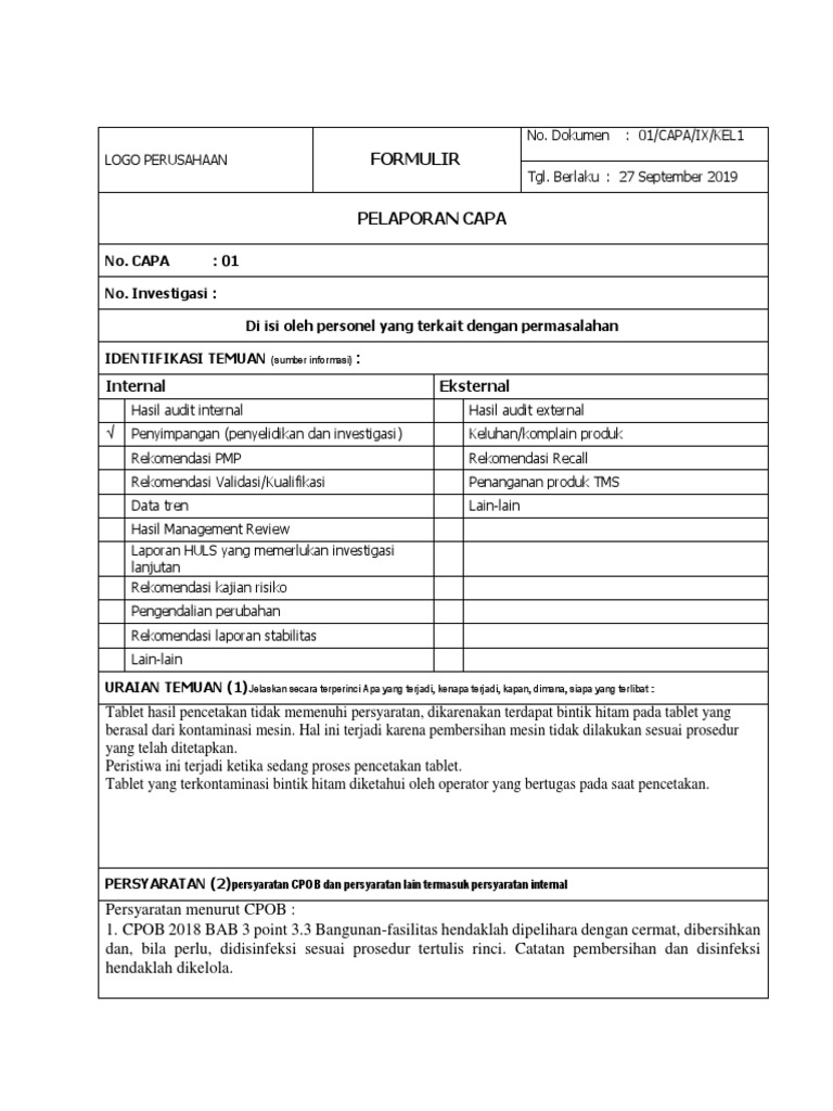 CONTOH CAPA - Pembersihan | PDF