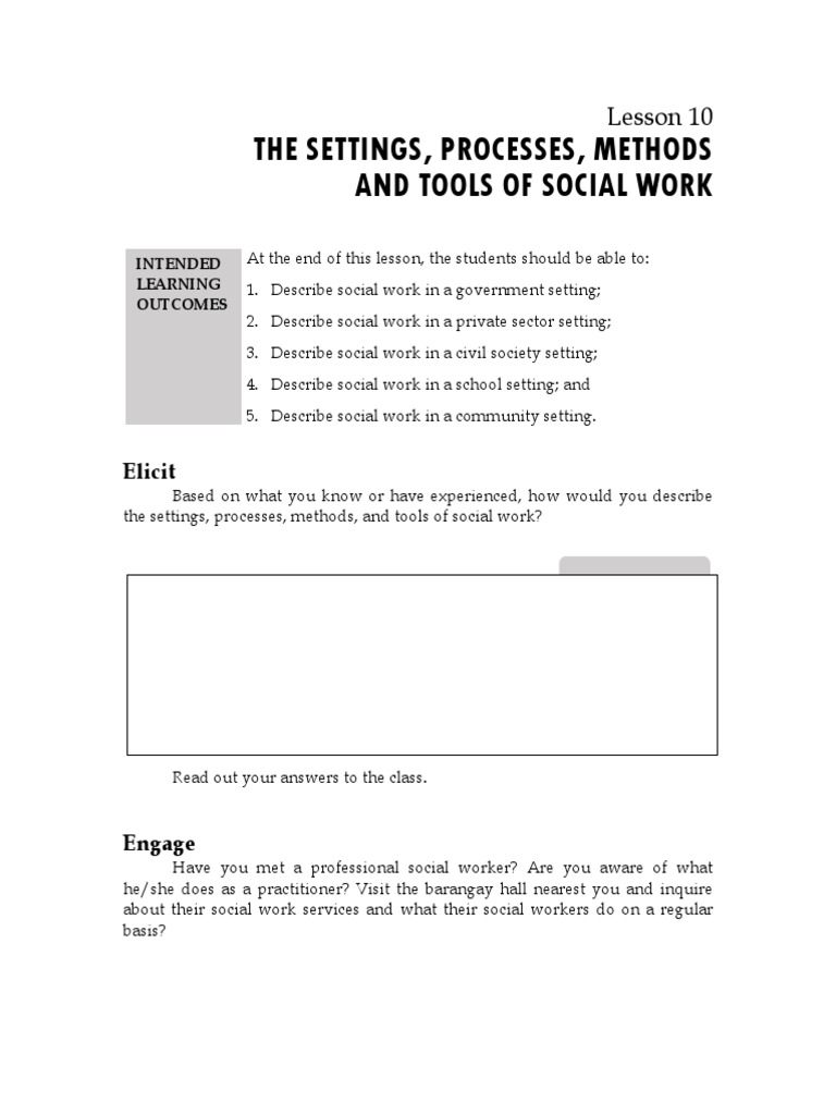 Social Work Settings, Processes, Methods and Tools | PDF | Social Work | Welfare