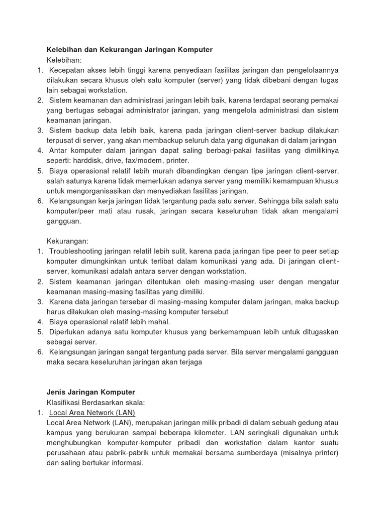 Kekurangan Dan Kelebihan Jaringan Komputer | PDF | Seni