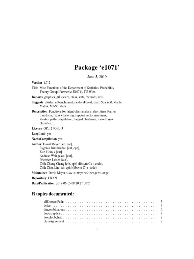 R E1071 Package Definition | PDF | Cluster Analysis | Bootstrapping ...