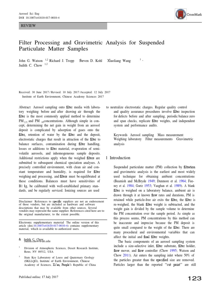 Filter Processing and Gravimetric Analysis For Suspended Particulate ...