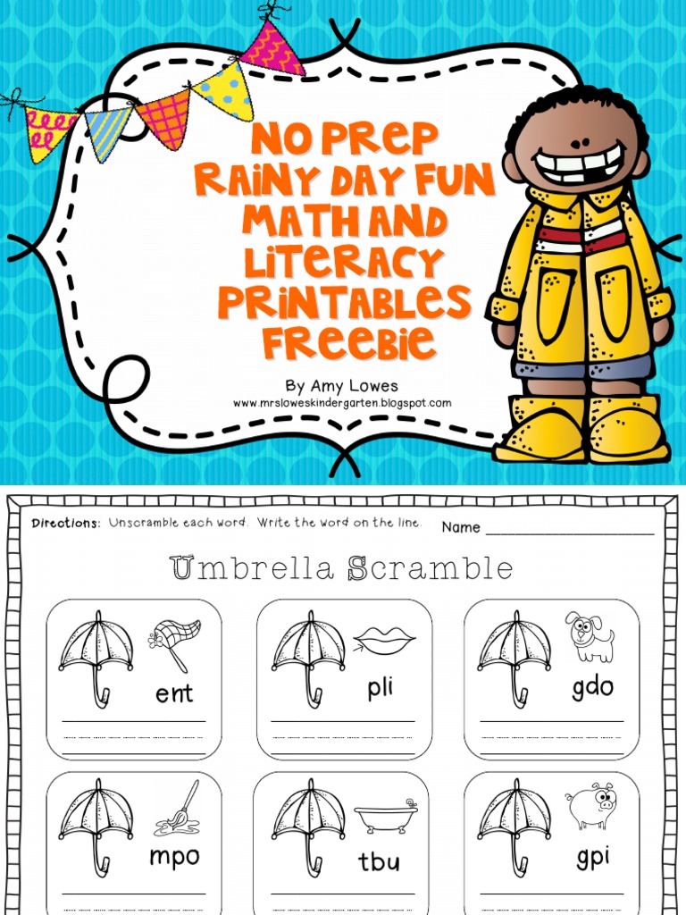No Prep Rainy Day Fun Mathand Literacy Printables FREEBIE | PDF