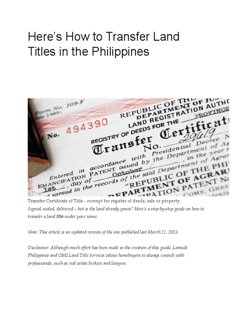 Land Title Transfer Guide PH | PDF | Real Property | Title (Property)