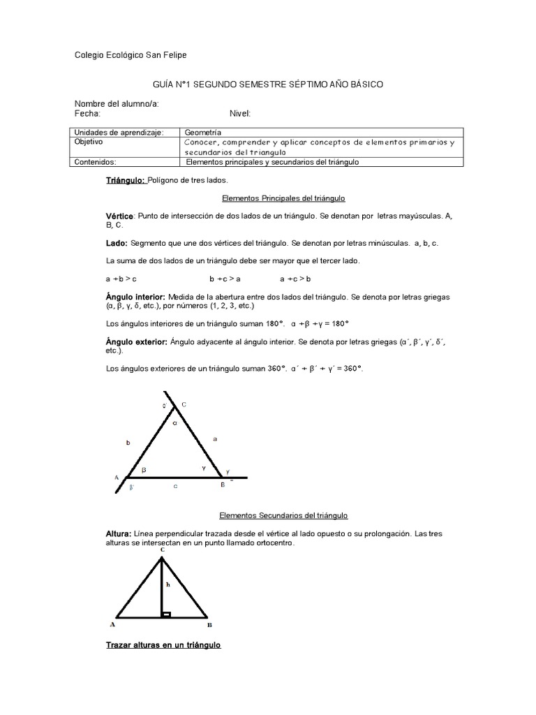 Elementos del Triángulo: Guía Didáctica | PDF | Triángulo | Geometría ...