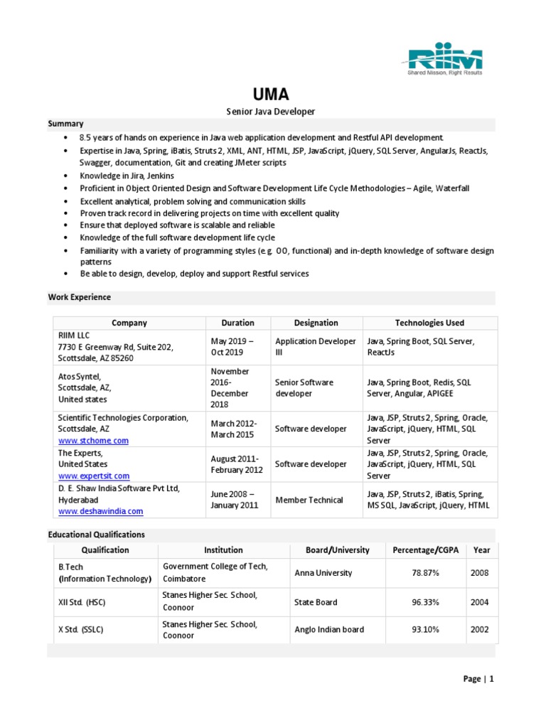 Uma - SR JAVA Developer | PDF | Ajax (Programming) | Web Page