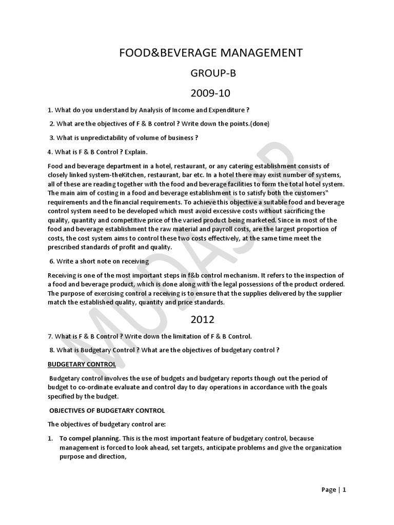 Food& Beverage Management | PDF | Pricing | Foods