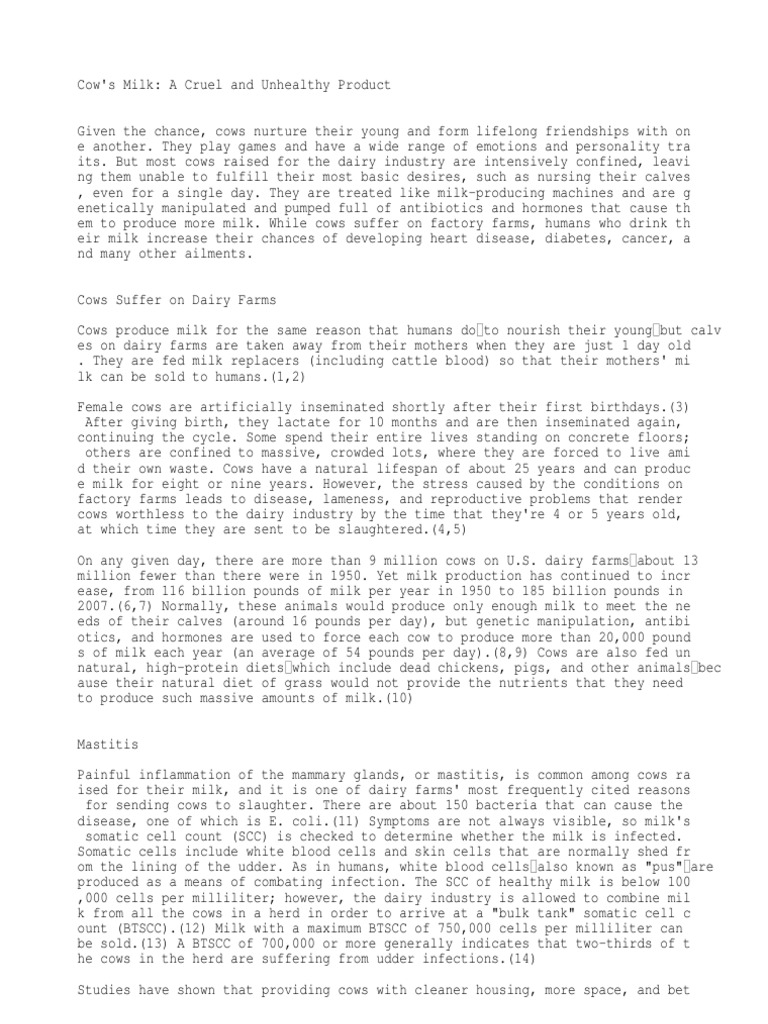 Cow's Milk: An Unhealthy and Inhumane Product Causing Suffering for ...