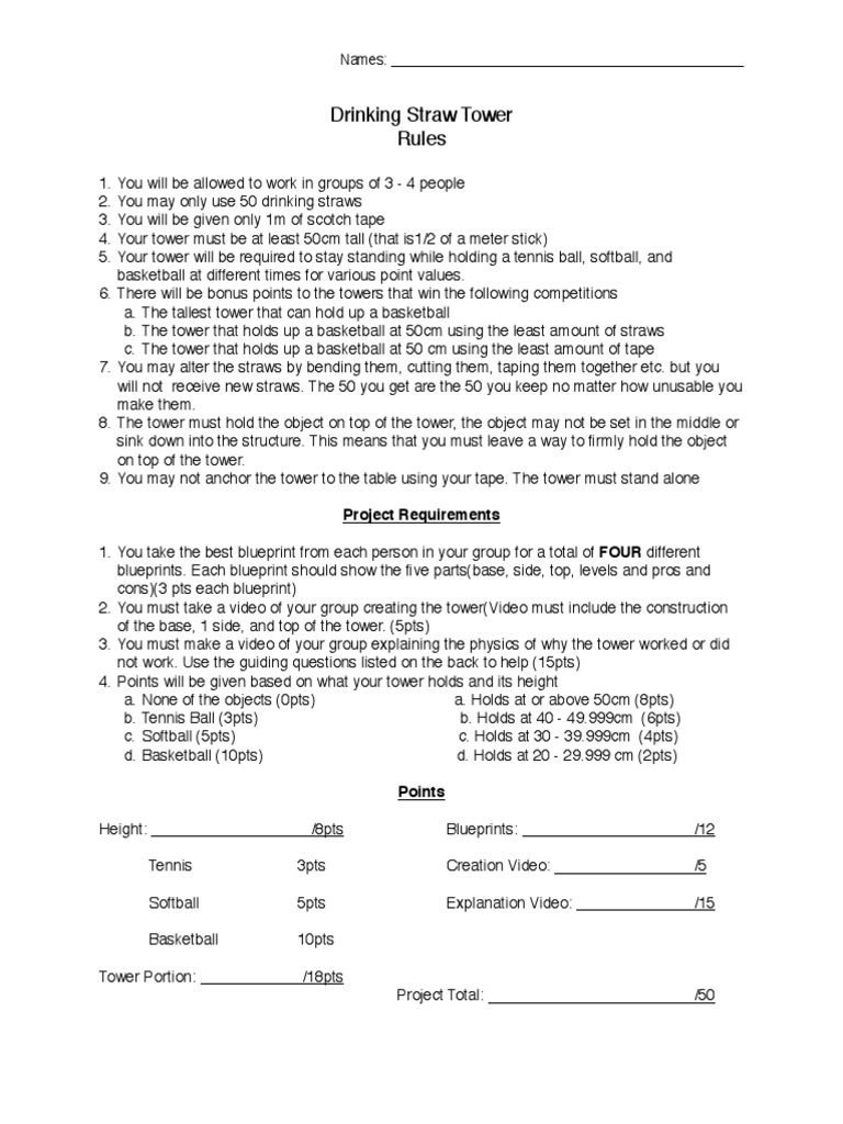 Straw Tower Challenge Instructions | PDF | Sports | Ball Games
