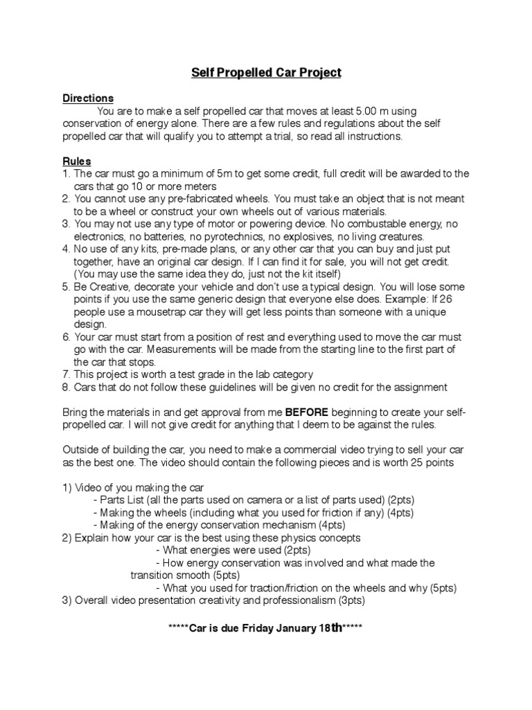 Self Propelled Car Guidelines | PDF | Car | Manufactured Goods