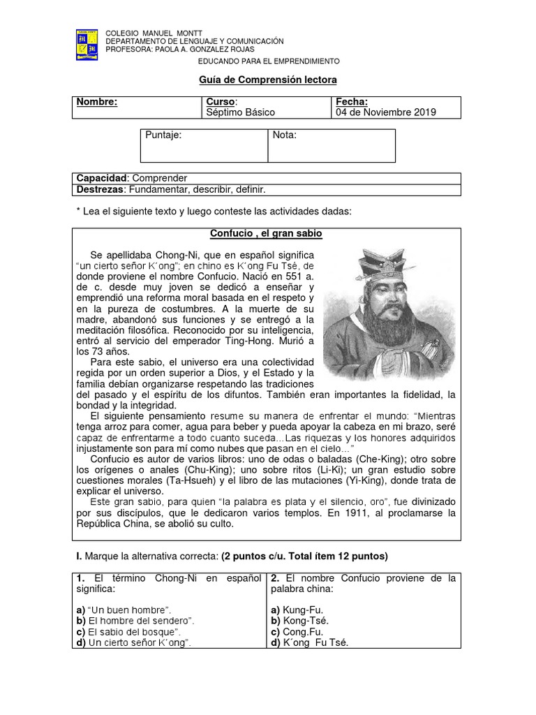 Guía de Comprensión Lectora | PDF | Confucio | Science
