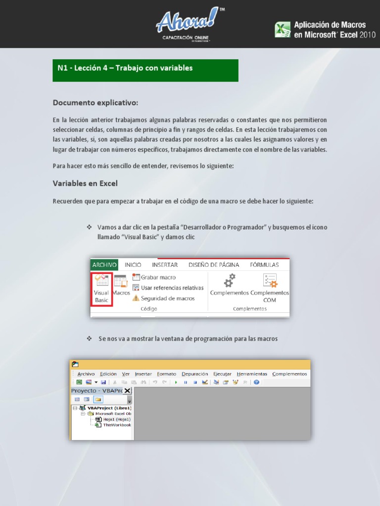 Programación Macros - Trabajo Con Variables | PDF | Macro (informática) | Microsoft Excel