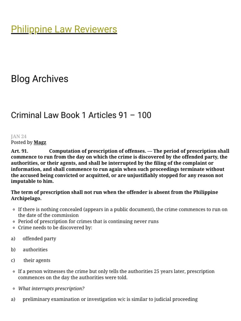 Articles 91 - 100 PDF | PDF | Pardon | Statute Of Limitations