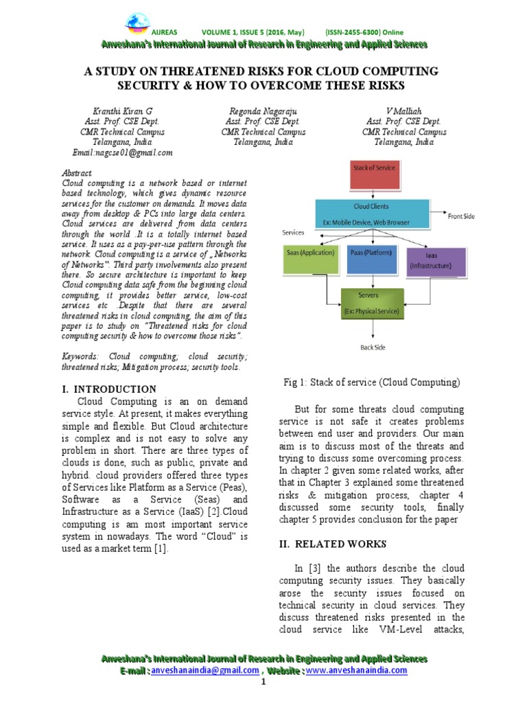 A Study On Threatened Risks For Cloud Computing Security How To