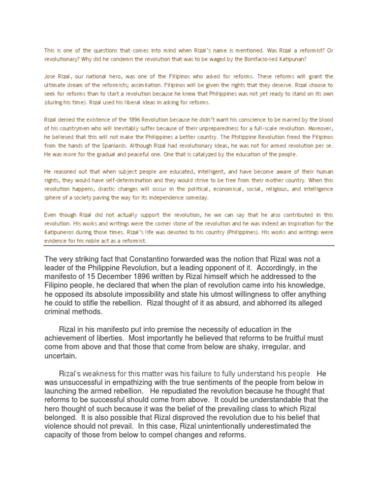 Rizal's Ideals and Revolution | Philippines | Politics