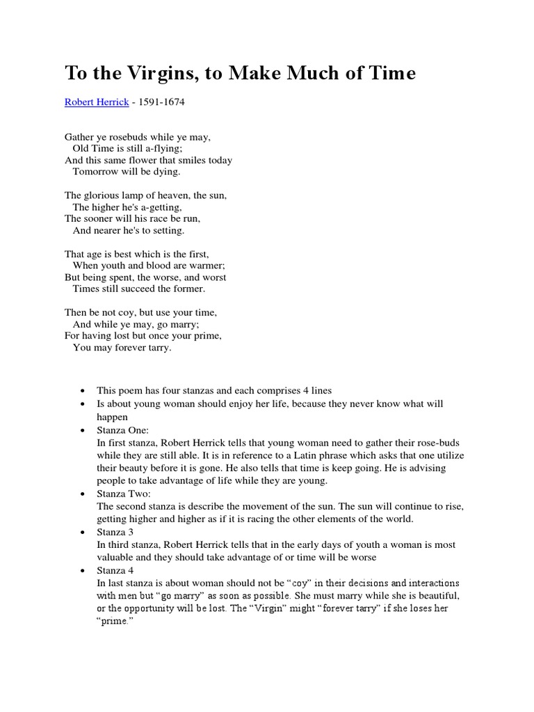 To The Virgins | PDF | Virginity | Poetry