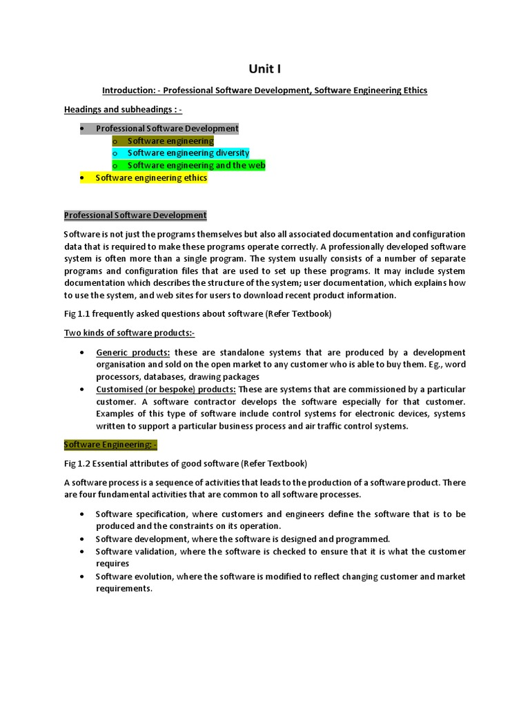 Unit I: Introduction: - Professional Software Development, Software ...