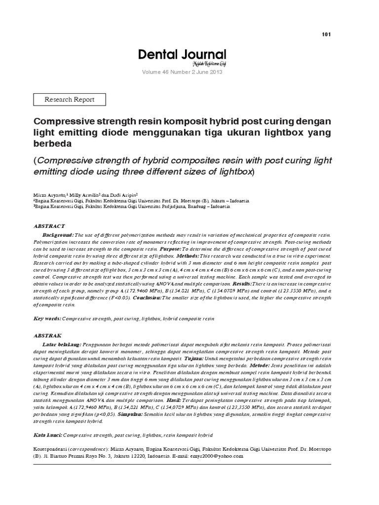 Compressive Strength Resin Komposit Hybrid Post Curing Dengan Light Emitting Diode Menggunakan ...
