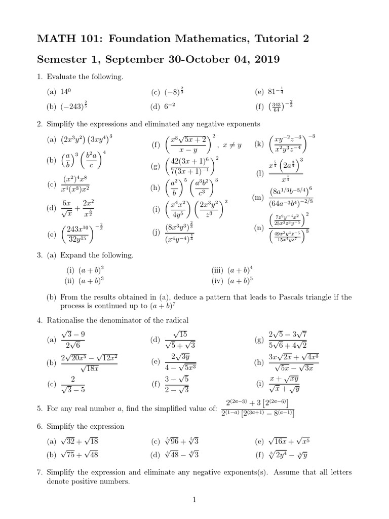 MATH 101 Tutorial 2 | PDF | Mathematical Concepts | Mathematical Notation
