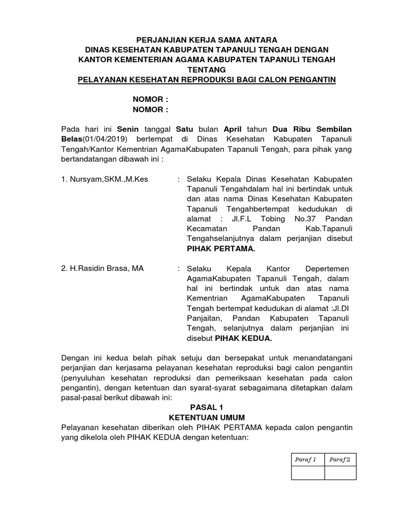 CONTOH MOU KESEPAKATAN KERJASAMA Dinkes | PDF