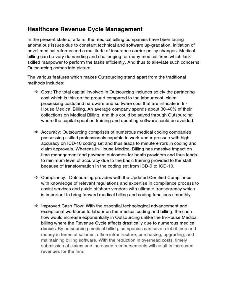 Healthcare Revenue Cycle Management | PDF | Outsourcing | Invoice