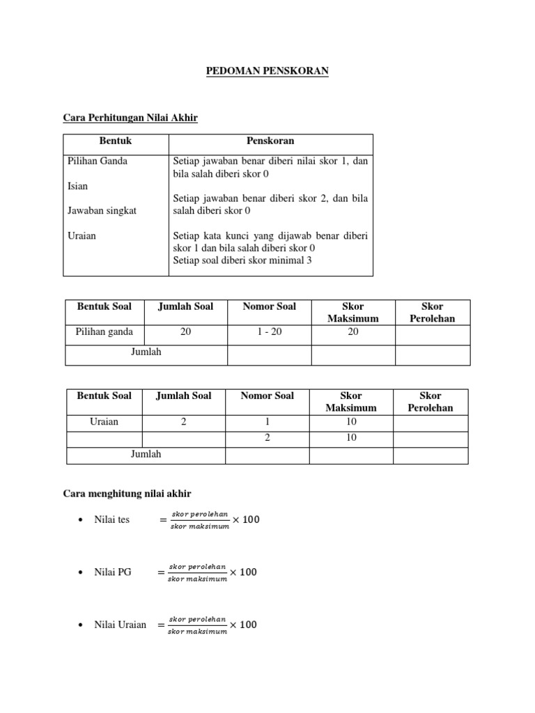 Pedoman Penskoran | PDF