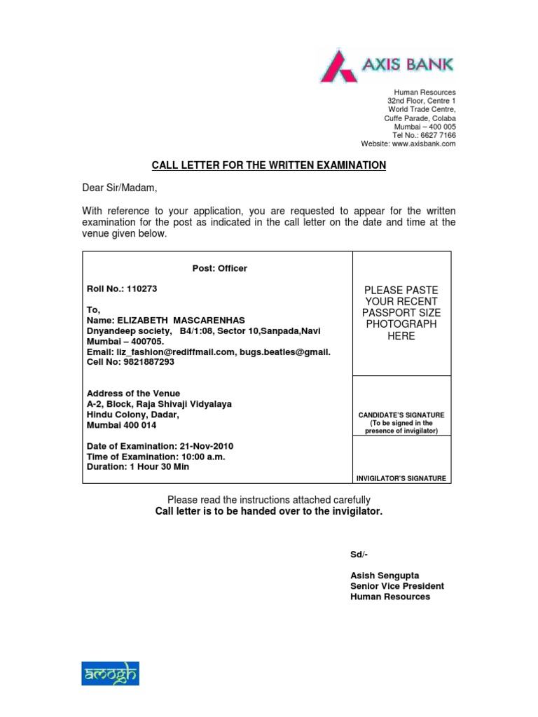 Call Letter For The Written Examination | PDF | Test (Assessment)