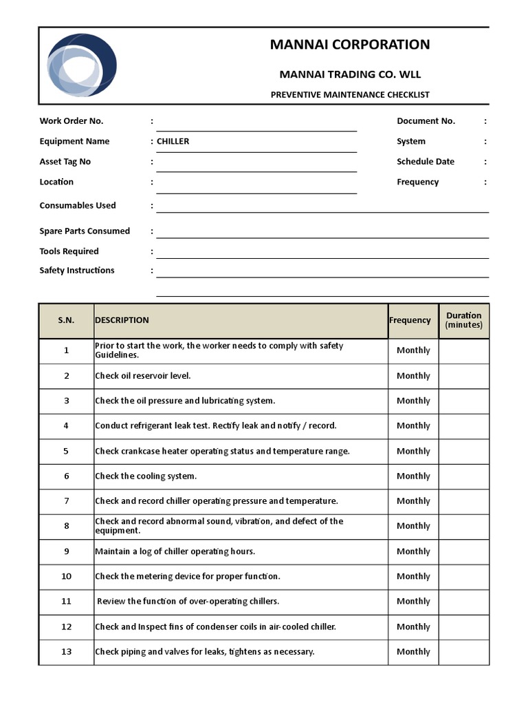 Chiller Checklist | PDF | Heat Exchanger | Air Conditioning