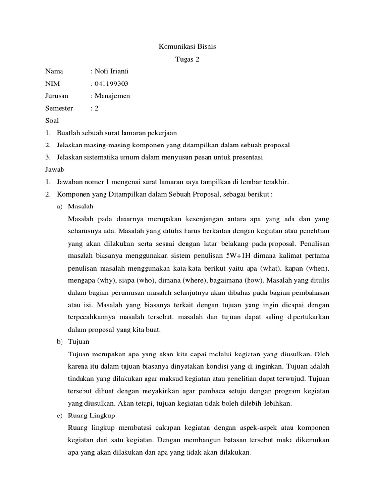TUGAS2 Komunikasi Bisnis Nofi Irianti 041199303 | PDF