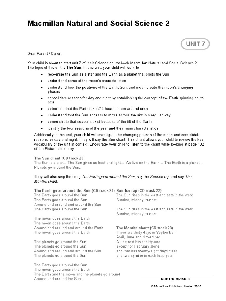 Macmillan Natural and Social Science 2: Unit 7 | PDF | Moon | Earth