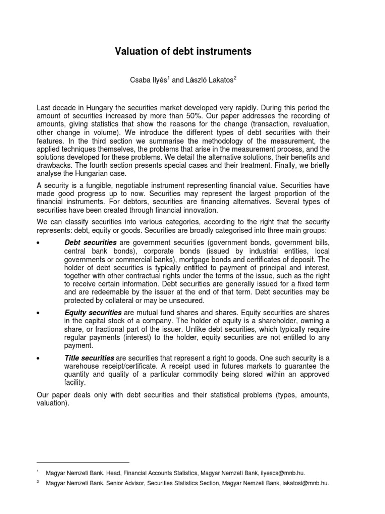 Valuation of Debt Instruments: Debt Securities Are Government ...