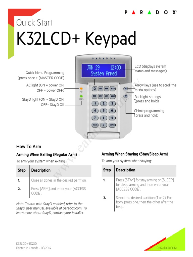 User Manual Paradox SP Series K32LCD Keypad Alarm | PDF | Software ...