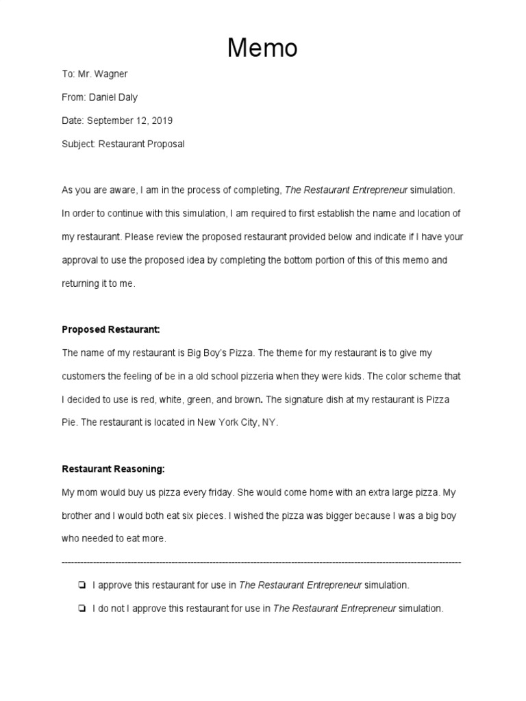 Restaurant Memo Project 1 PDF | PDF